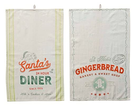 Creative Co-op Santa's Diner & Gingerbread Shop Set of 2 Kitchen Towels All Cotton Christmas