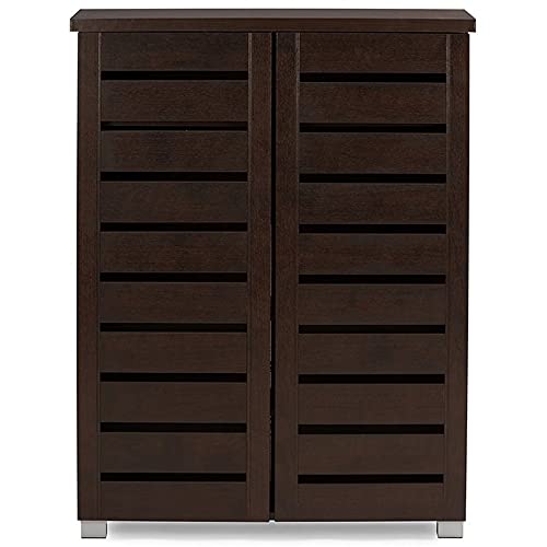 BOWERY HILL Contemporary 2 Door Wooden Shoe Cabinet, 15 Pairs Shoe Rack Storage Organizer in Dark Brown