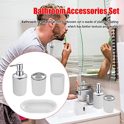 JIANWEI 4-Piece Bathroom Accessory Set, Bath Ensemble Includes Soap Dispenser, Toothbrush Holder, Toothbrush Cup, Soap Dish, Bathroom Home Decor and Housewarming Gift(Grey)