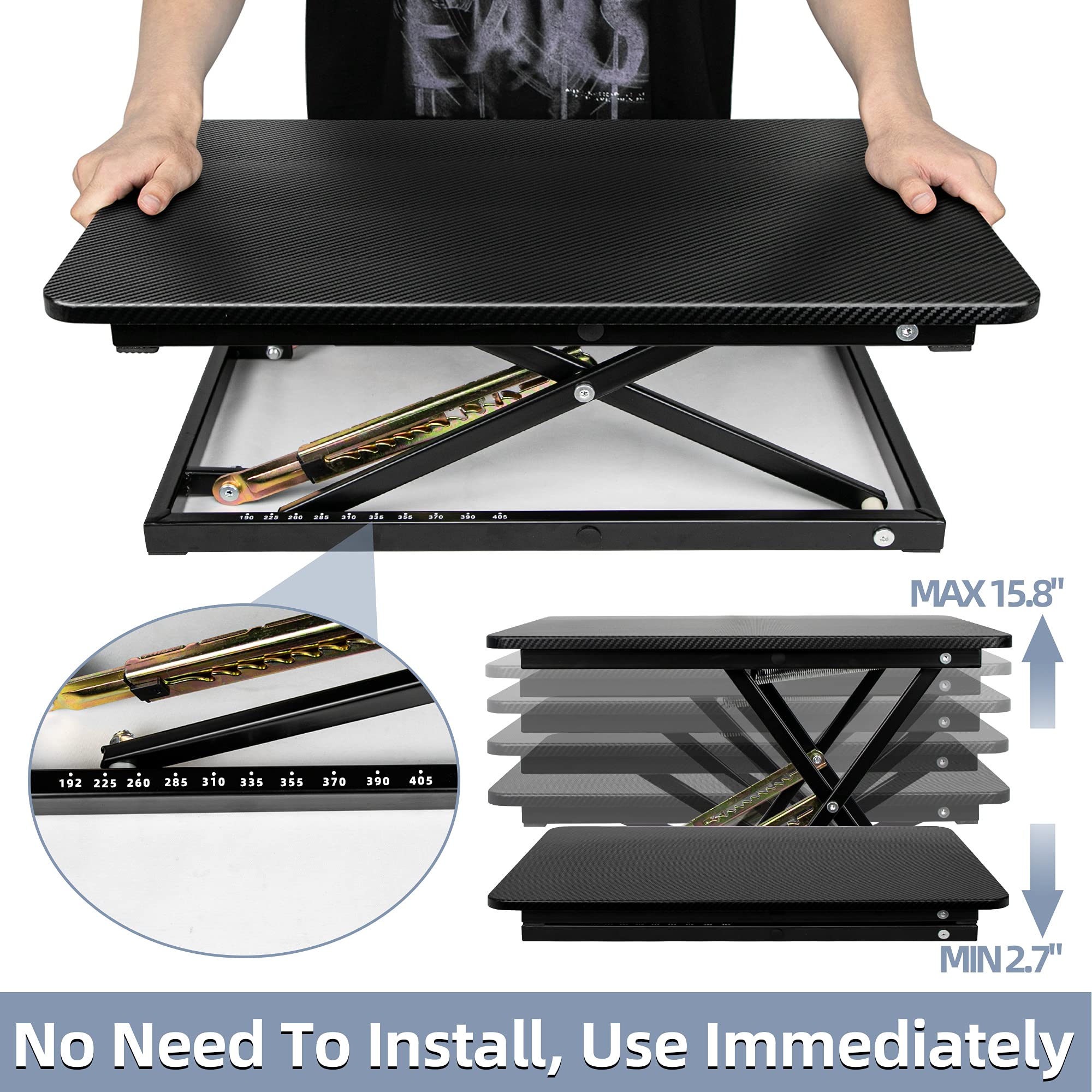STANDNEE Standing Desk Converter, Height Adjustable Sit Stand Desk Converter, Fully Assembled Monitor Desk Riser for Standing or Sitting, Sit to Stand Desk for Home Office, Black, Pattern.