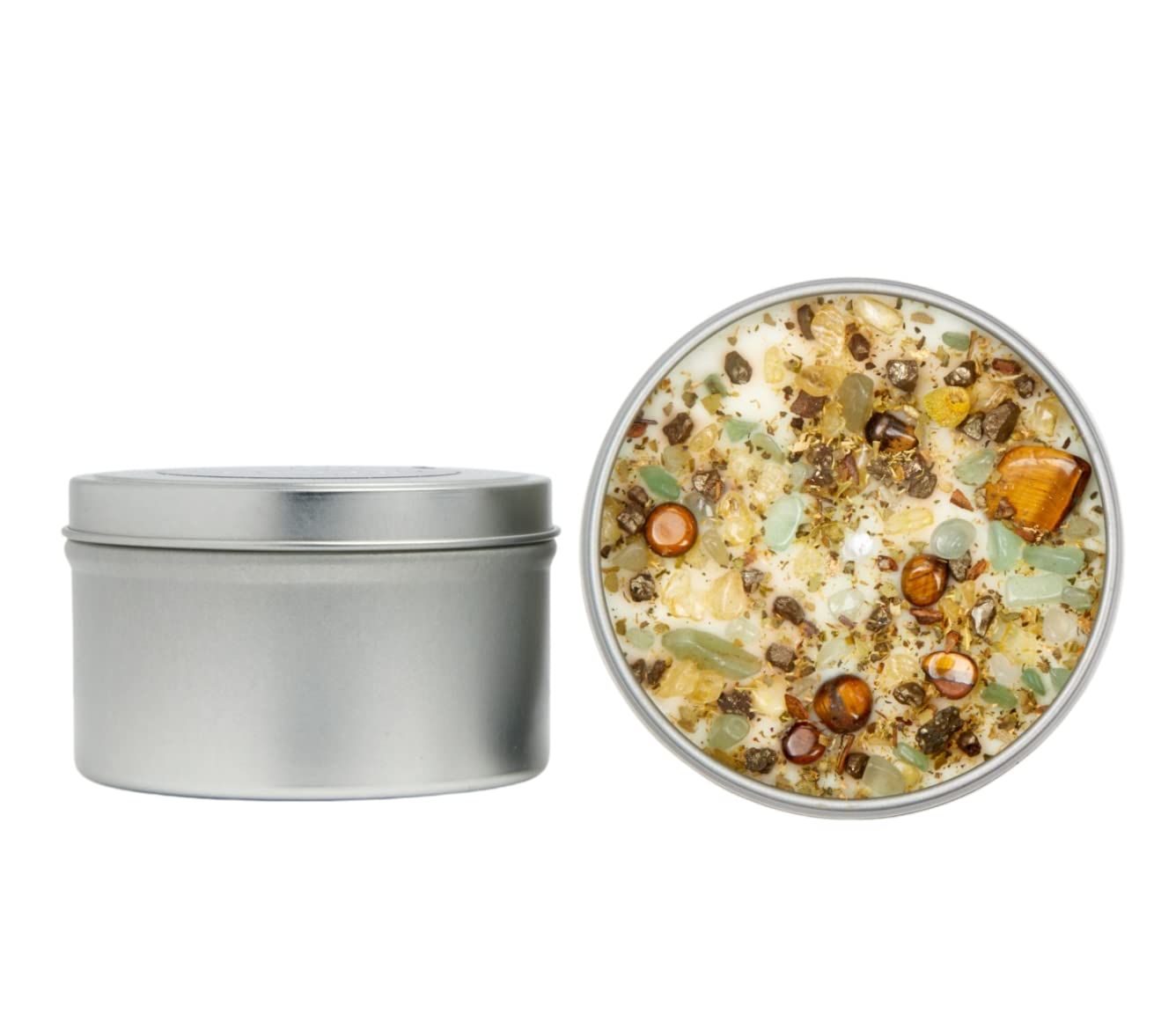 Prosperity Candle by New Moon Beginnings - Crystal Candle - Good Luck, Success & Abundance - Soy - Bayberry Patchouli Cypress - 8oz Tin