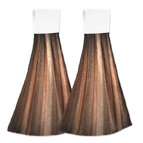 MATEKULI Vintage Hanging Kitchen Towels 2 Pieces Brown Earth Orange Copper and Pale Peach Abstract with Cool Glass Stripe Absorbent Dish Cloth Tie Towel Washable Hand Towel Tea Bar Towels for Bathroom