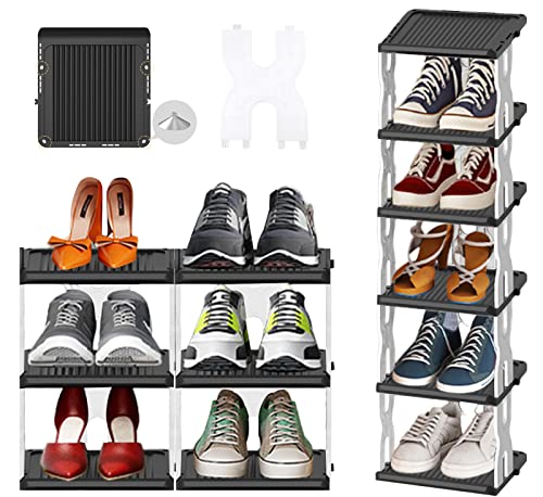 uapryti Shoe Rack Organizer - Free Standing Shoe Racks for Closets Entryway,Free Combination Shoe Storage (White+Black, 6-Tier)