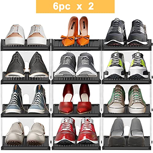 uapryti Shoe Rack Organizer - Free Standing Shoe Racks for Closets Entryway,Free Combination Shoe Storage (White+Black, 6-Tier)