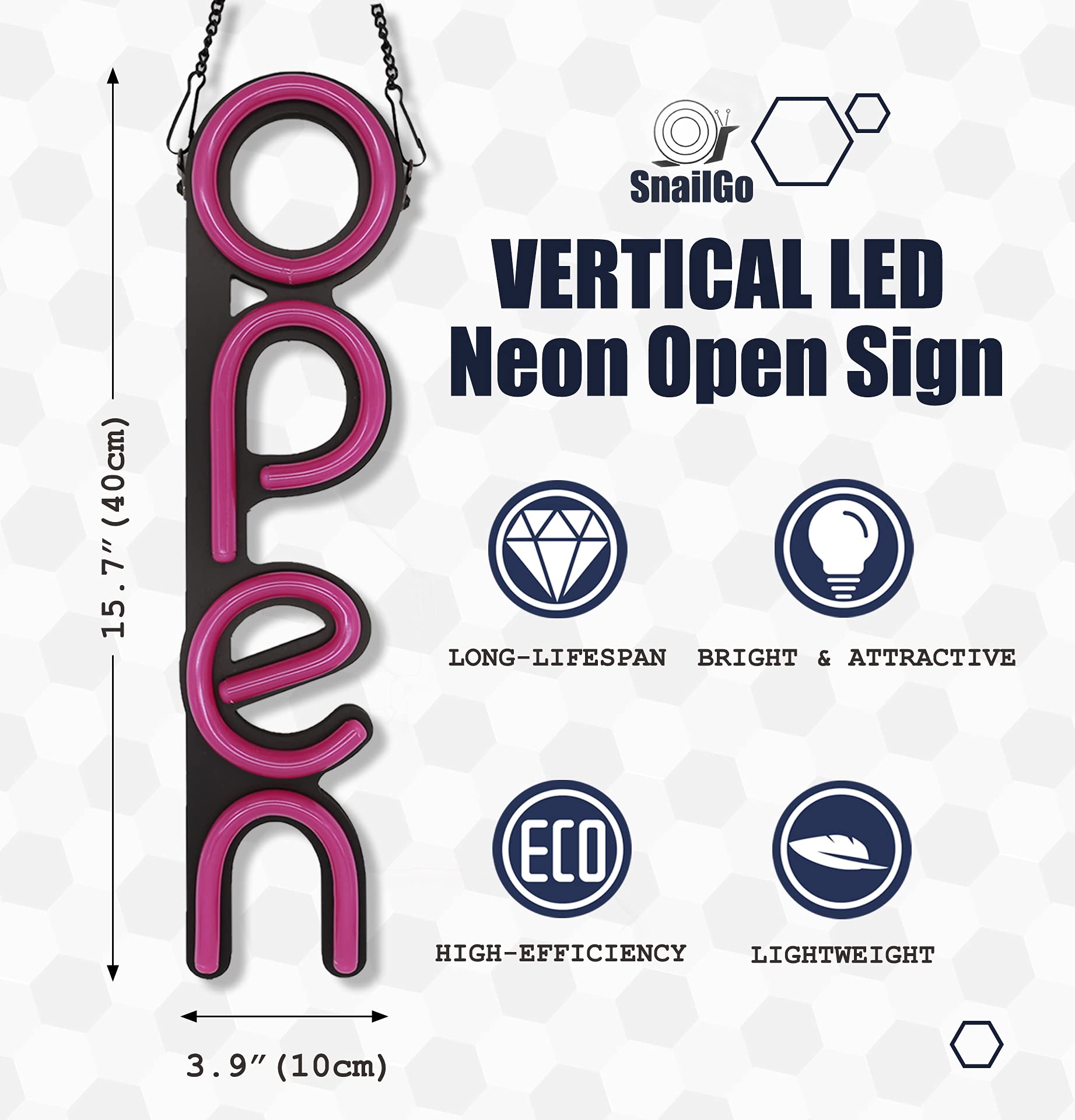 Open Signs for Business,LED Neon Open Sign,16x6 inch Lighted Sign for Restaurants Offices Retail Shops Window Storefronts,12V/1A Power Supply,with ON/OFF Switch (Vertical Rose Red)