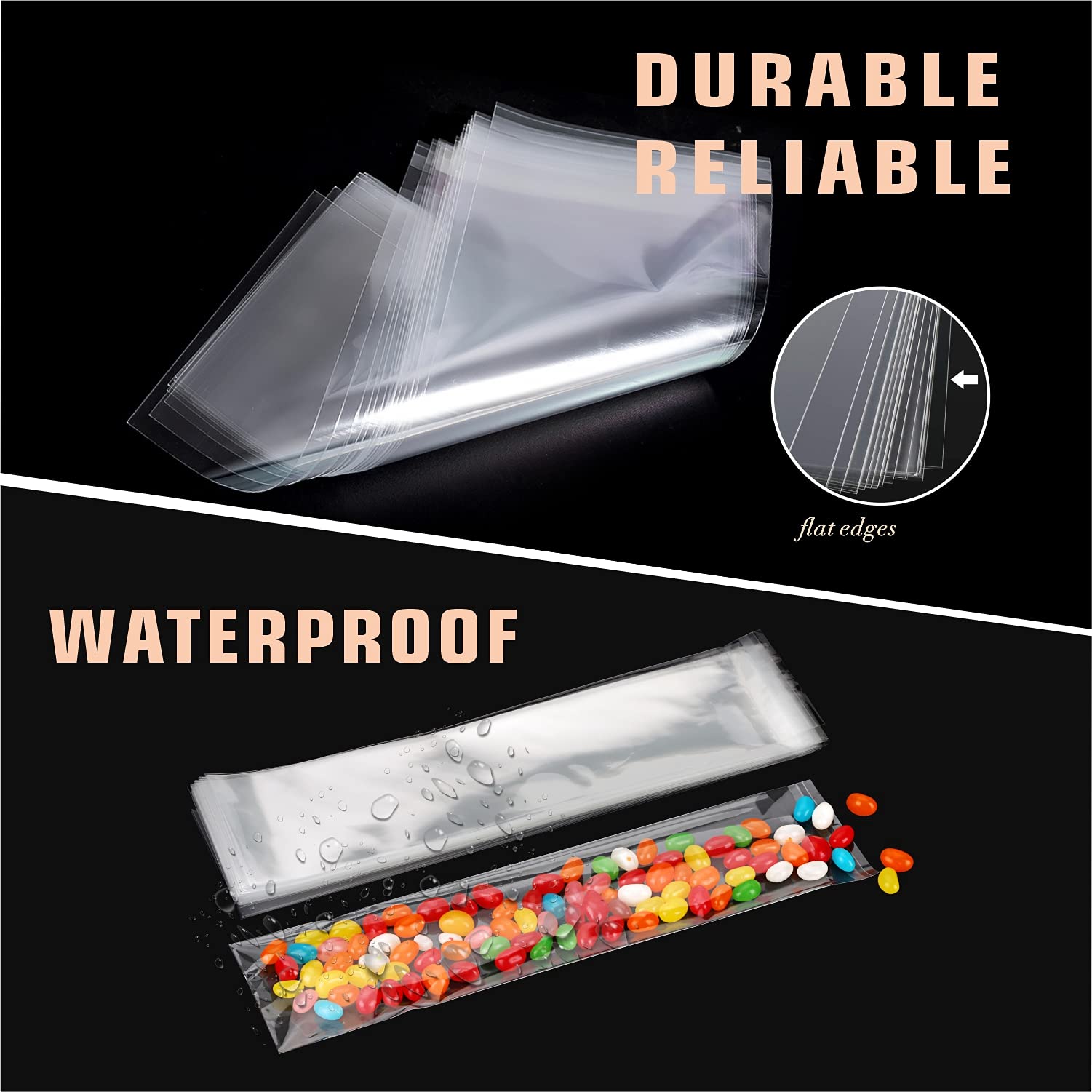 Voikinfo 100 pcs 3" x 6" Long Clear Resealable Cellophane Bags Self Sealing Treat Bags Cookie Bags with Adhesive Flap Gift Wrap Poly Bags Plastic Packaging 1.4 mil