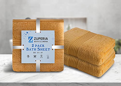 ZUPERIA 100% Combed Cotton Bath Sheet- 600 GSM- (35" x 70") 2 Pack Ultra Soft Large Bath Towels, Highly Absorbent Daily Usage Oeko-TEX Certified Ideal for Pool, Home, Gym (Beige)