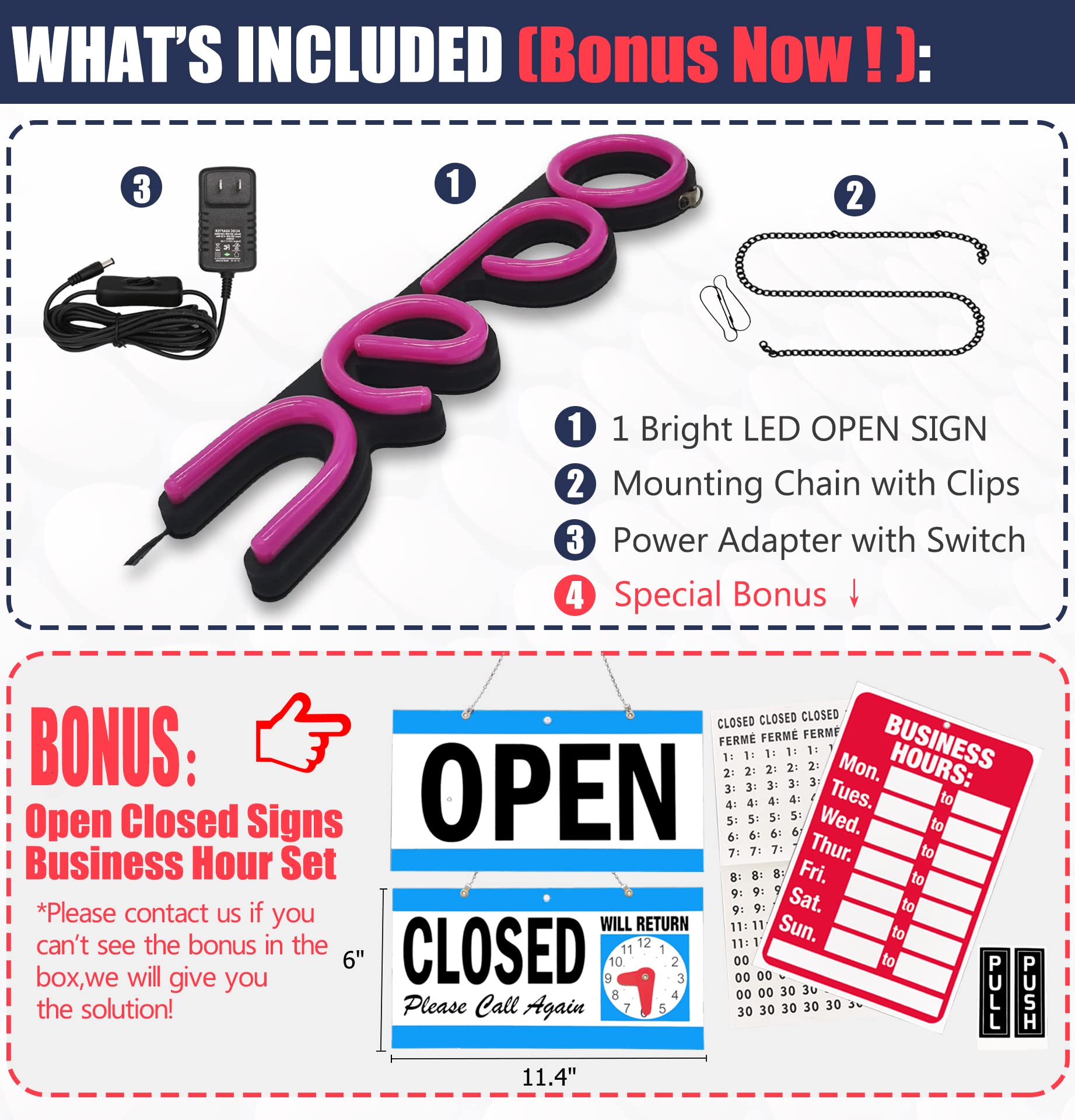 Open Signs for Business,LED Neon Open Sign,16x6 inch Lighted Sign for Restaurants Offices Retail Shops Window Storefronts,12V/1A Power Supply,with ON/OFF Switch (Vertical Rose Red)
