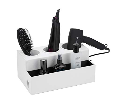 JACKCUBE Design Hair Dryer Holder Hair Styling Product Care Tool Organizer Bath Supplies Accessories Tray Stand Storage Bathroom Vanity Countertop with 3 Holes (White) â :MK154D
