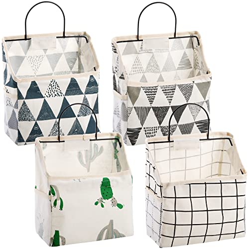 SOUJOY 4 Pack Wall Hanging Storage Bag, Fabric Hanging Organizer Caddy Bag, Linen Waterproof Wall Mounted Pocket for Bathroom, Bedroom, Kitchen