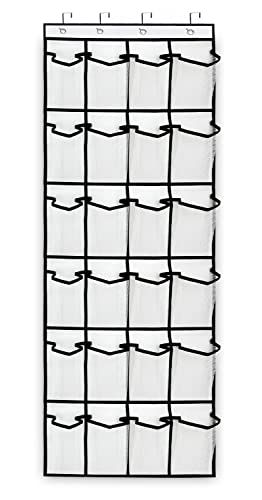 Venls Over the Door Hanging Shoe Organizer with 24 Large Mesh Pockets - Shoes Holder/White