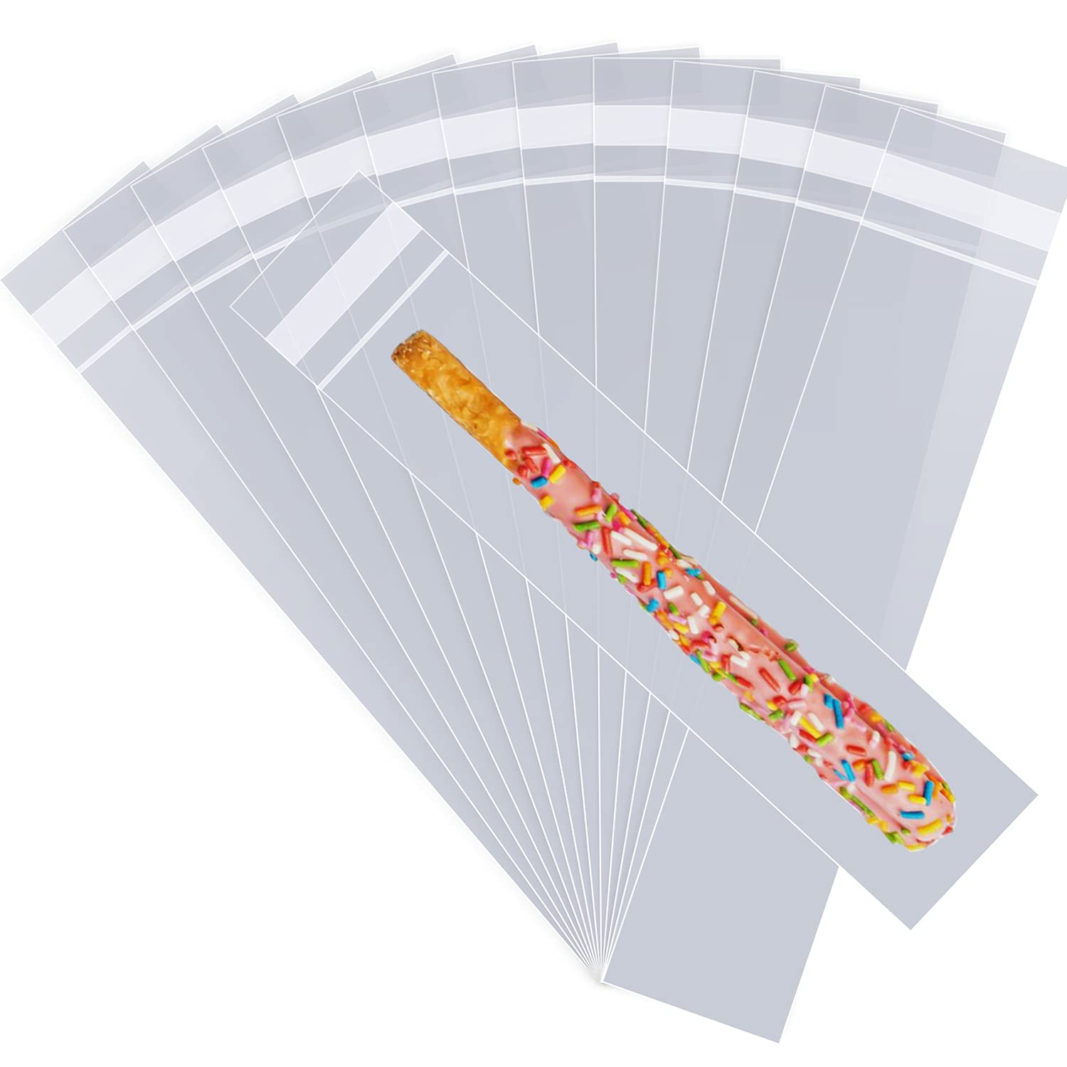 Voikinfo 100 pcs 3" x 6" Long Clear Resealable Cellophane Bags Self Sealing Treat Bags Cookie Bags with Adhesive Flap Gift Wrap Poly Bags Plastic Packaging 1.4 mil