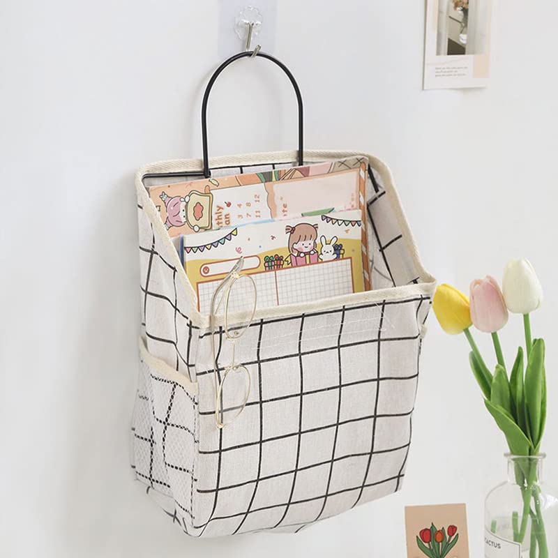 SOUJOY 4 Pack Wall Hanging Storage Bag, Fabric Hanging Organizer Caddy Bag, Linen Waterproof Wall Mounted Pocket for Bathroom, Bedroom, Kitchen