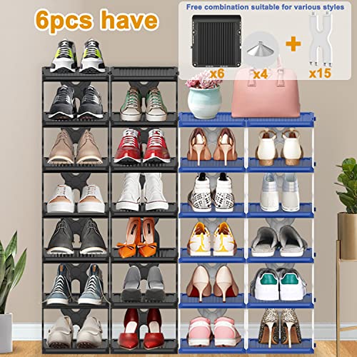 uapryti Shoe Rack Organizer - Free Standing Shoe Racks for Closets Entryway,Free Combination Shoe Storage (White+Black, 6-Tier)