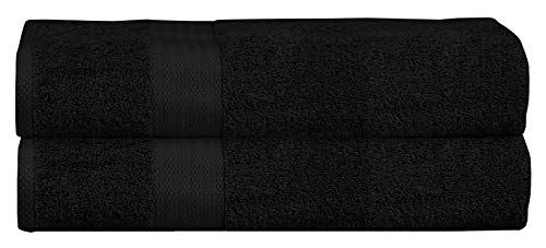 GLAMBURG Premium Cotton Oversized 2 Pack Bath Sheet 35x70-100% Pure Cotton - Ideal for Everyday use - Ultra Soft & Highly Absorbent - Machine Washable - Black