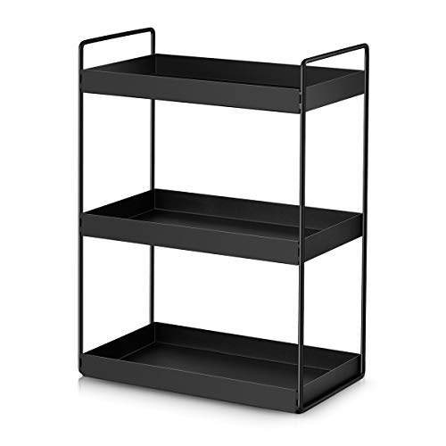 3-Tier Bathroom Countertop Organizer Vanity Tray Cosmetic & Makeup Storage Kitchen Spice Rack Standing Shelf, Black