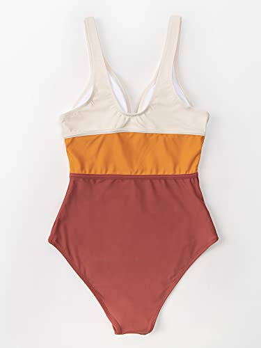 CUPSHE Women's One Piece Swimsuit Color Block Keyhole Cutout Bathing Suit, M