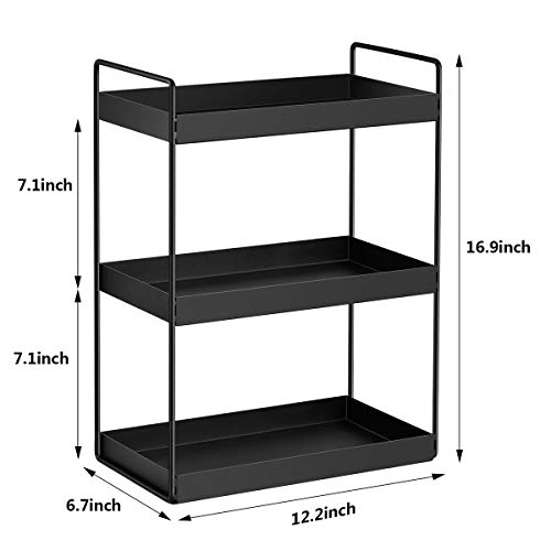 3-Tier Bathroom Countertop Organizer Vanity Tray Cosmetic & Makeup Storage Kitchen Spice Rack Standing Shelf, Black