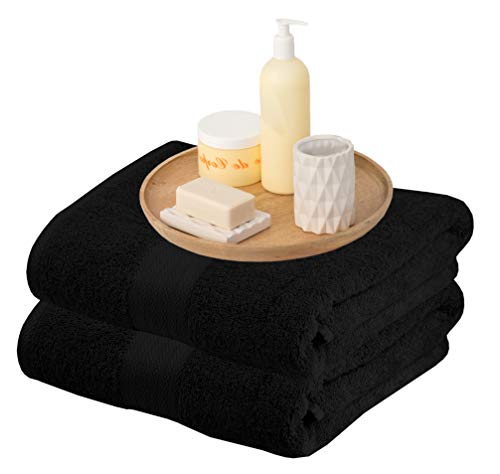 GLAMBURG Premium Cotton Oversized 2 Pack Bath Sheet 35x70-100% Pure Cotton - Ideal for Everyday use - Ultra Soft & Highly Absorbent - Machine Washable - Black