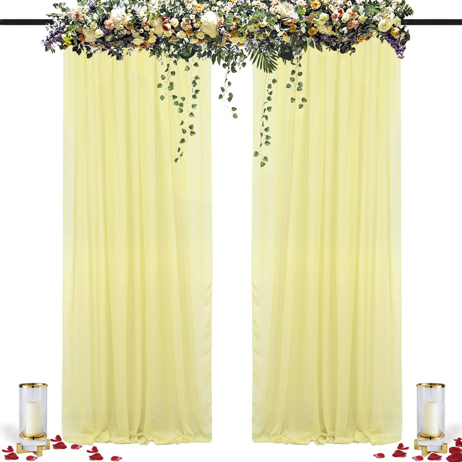 DUOBAO Chiffon Backdrop Curtain 96 Inch Length 2 Panel 29 Inch Width Wedding Backdrop Drapes Yellow Sheer Curtains Panels Tulle Fabric Photography Backdrops for Party