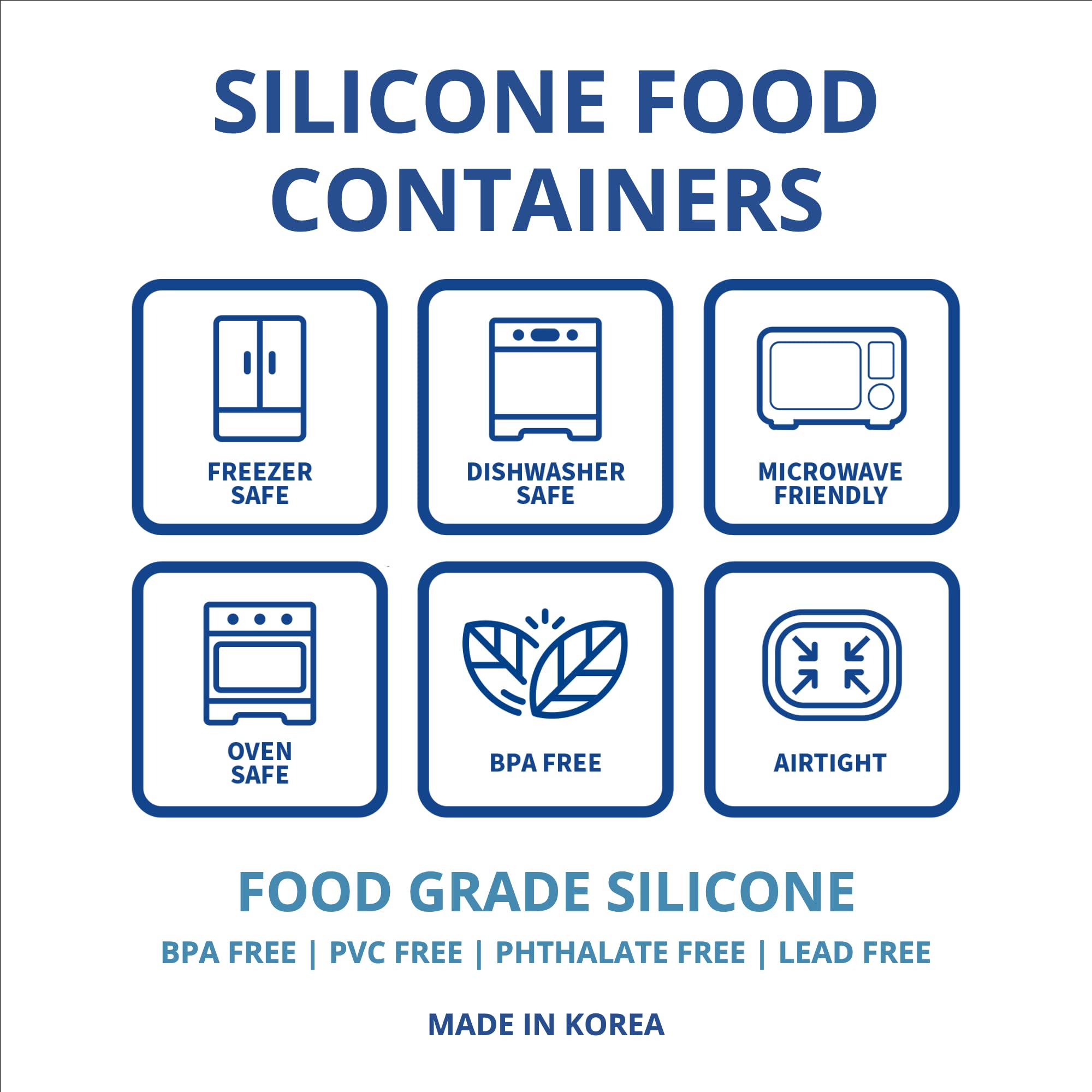 BLUE GINKGO Nesting Silicone Containers - Set of 3 Hard-Shell Silicone Food Storage Containers | BPA Free, Airtight, Dishwasher and Freezer Safe (6.7oz, 10oz, 20oz) - Blue