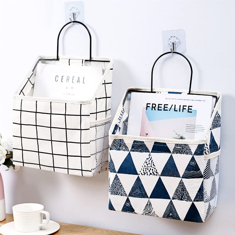 SOUJOY 4 Pack Wall Hanging Storage Bag, Fabric Hanging Organizer Caddy Bag, Linen Waterproof Wall Mounted Pocket for Bathroom, Bedroom, Kitchen