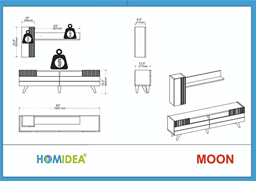HOMIDEA Moon TV Stand -TV Lowboard – Wall Unit Set – TV Board – Cabinet with Two Doors and Wall Shelf in Modern Design (Anthracite/Walnut)
