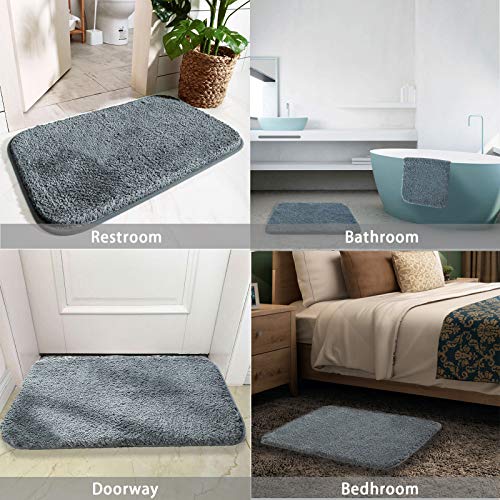 HALLYONA 20''X32'' Bathroom Rugs Set, 2pcs Washable Non-Slip Striped Pattern Bath Rugs for Bathroom, Indoor Soft Plush Shaggy Bathroom Runner Set(Lava Gray)