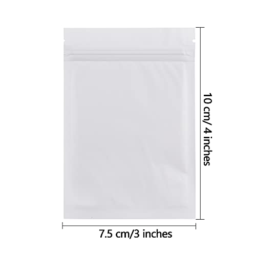 100 Pack Smell Proof Bags 3 x 4 Inch Resealable Mylar Bags Foil Pouch Flat Bag with Clear Window White