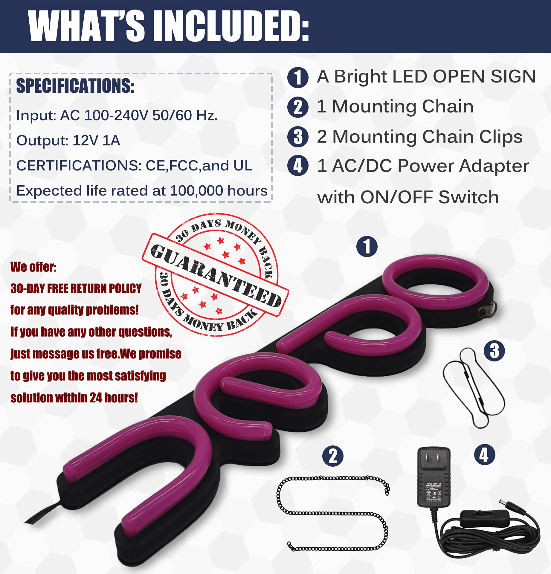 Open Signs for Business,LED Neon Open Sign,16x6 inch Lighted Sign for Restaurants Offices Retail Shops Window Storefronts,12V/1A Power Supply,with ON/OFF Switch (Vertical Rose Red)