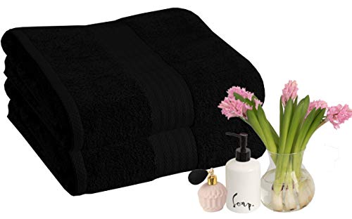 GLAMBURG Premium Cotton Oversized 2 Pack Bath Sheet 35x70-100% Pure Cotton - Ideal for Everyday use - Ultra Soft & Highly Absorbent - Machine Washable - Black