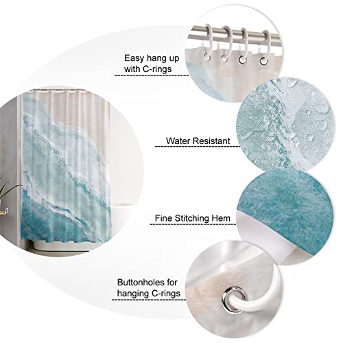 PakiInno Shower Curtain Sets 4 Piece Bathroom Decor Sets with Rugs, Ocean Beach Dreamy Gradient Minimalist Abstract Art Illustration Waterproof Shower Curtain Non-Slip Rug with Hooks for Tub-