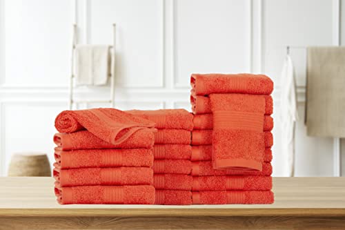 Ample Decor Wash Cloths Pack of 20, Oeko Tex Certified 600 GSM 100% Cotton Soft Absorbent, Premium Quality Durable Machine Washable, Ideal for Bathroom, Pool, Hotel, Spa – Orange