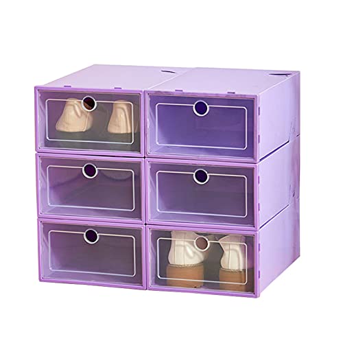 DEPILA Stackable Shoe Storage Bins For Closet Stackable Shoe Storage Boxes - Set of 6 Clear Plastic Foldable Shoe Organisers with Front Door - Easy Access to Mens and Ladies Shoes (Color : Purple, S