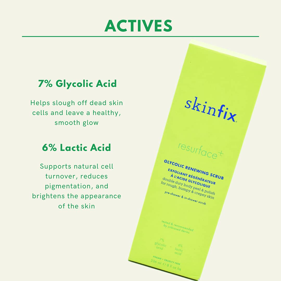 Skinfix Resurface+ Glycolic Renewing Scrub: A Double-Duty AHA BHA Exfoliant Scrub & Body Peel to Visibly Polish, Refine, Brighten & Smooth Rough, Bumpy & Crepey Skin Caused KP-Prone Skin, 8 Fl Oz