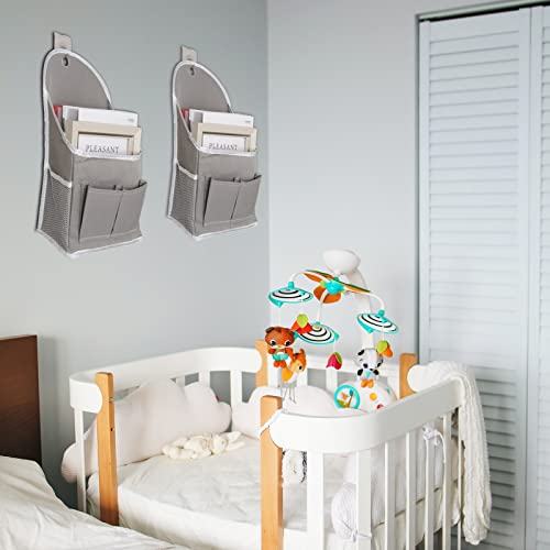 2 Pack Wall Hanging Storage Bag with Pockets, Locker Organizer Basket with Sticky Hook, Fabric Wall Organizer, Waterproof Hanging Bag for Closet Door Bedroom Bathroom Office Home Kitchen(Grey)
