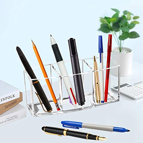 Tasybox Clear Makeup Brush Holder Organizer, 3 Slot Acrylic Cosmetic Brushes Storage, Eyeliners Eyebrow Pencil Display Case