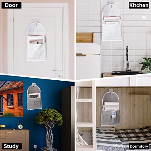 2 Pack Wall Hanging Storage Bag with Pockets, Locker Organizer Basket with Sticky Hook, Fabric Wall Organizer, Waterproof Hanging Bag for Closet Door Bedroom Bathroom Office Home Kitchen(Grey)