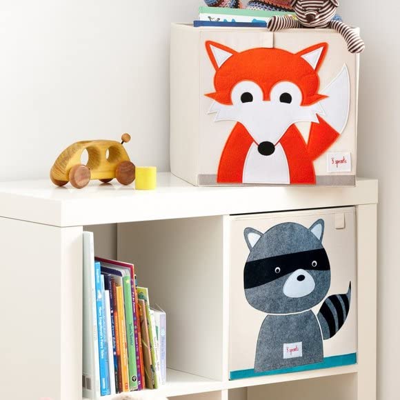 3 Sprouts, 13inch x 13inch x 13inch Cube Storage, Pack of 2 (Racoon and Fox)