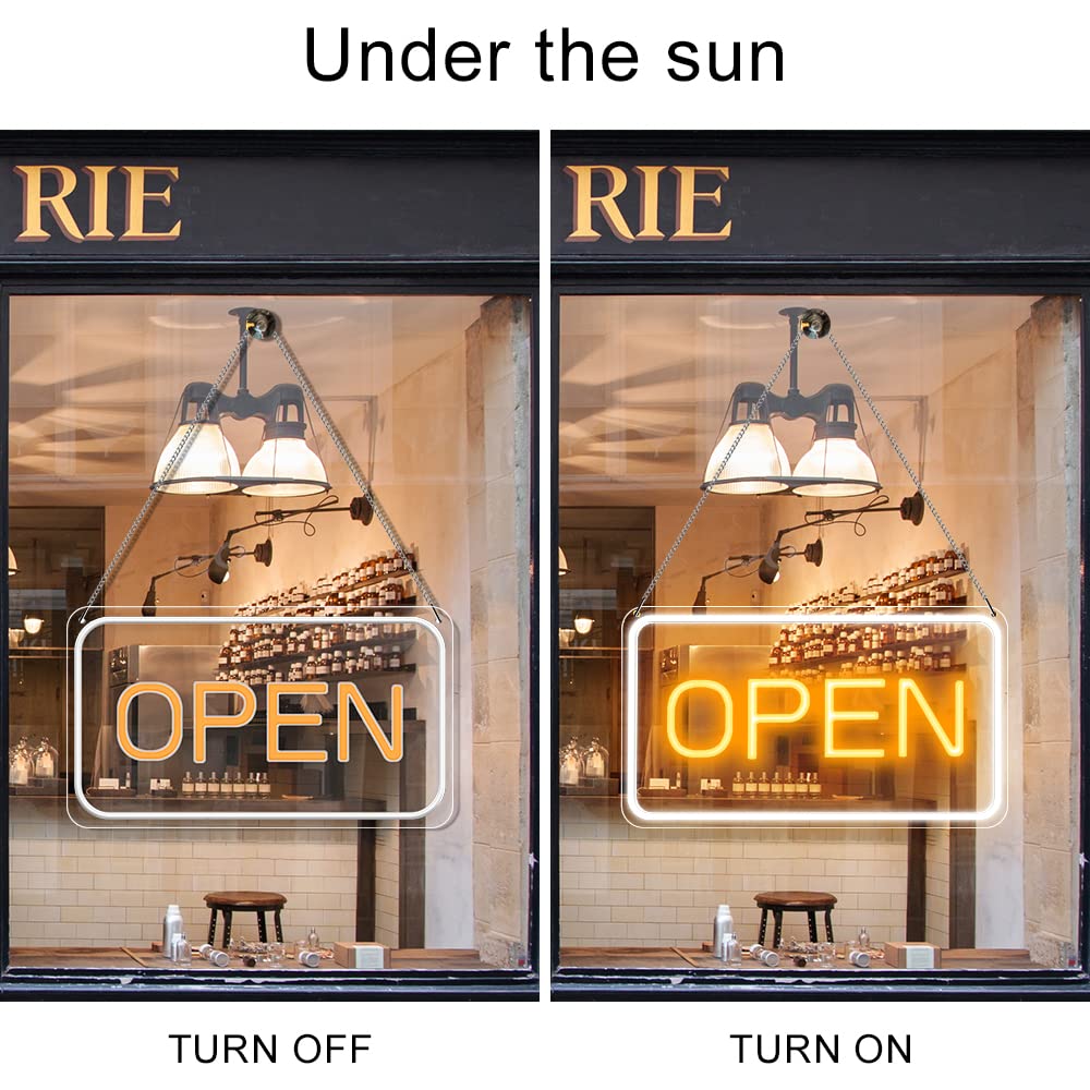 LED Open Sign 16x9 inch, 12V Super Bright Open Signs for Business, Open Neon Sign for Window Party Wall Shop Salon Club Hotel, (Yellow& White), with ON/OFF Switch & Adapter, Horizontal