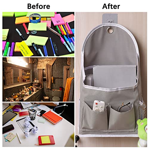2 Pack Wall Hanging Storage Bag with Pockets, Locker Organizer Basket with Sticky Hook, Fabric Wall Organizer, Waterproof Hanging Bag for Closet Door Bedroom Bathroom Office Home Kitchen(Grey)