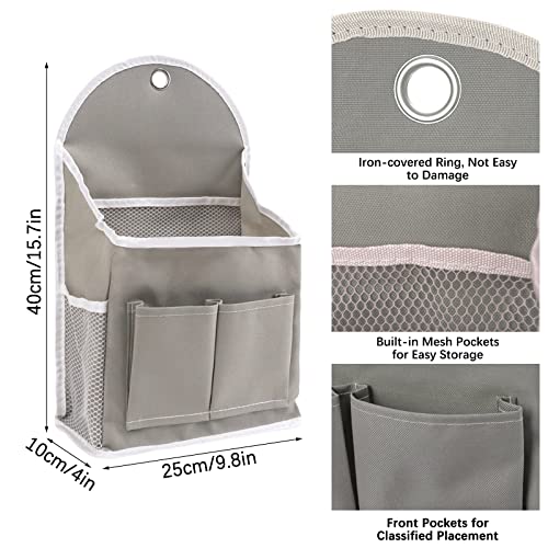 2 Pack Wall Hanging Storage Bag with Pockets, Locker Organizer Basket with Sticky Hook, Fabric Wall Organizer, Waterproof Hanging Bag for Closet Door Bedroom Bathroom Office Home Kitchen(Grey)