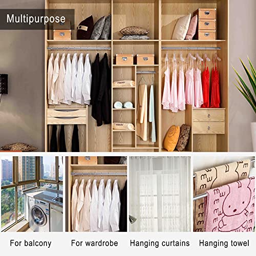 Closet Pole, Closet Rod with Telescopic Adjustment, with Wardrobe Rail Rod Pole Socket and Screws, Pack-2, Clothes Rod for Closet Suitable for Wardrobes, Cabinets, Bathrooms (15.7ββ-27.6ββ)