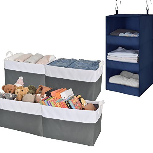 GRANNY SAYS Bundle of 4-Pack Storage Baskets for Organizing & 1-Pack Hanging Closet Organizer
