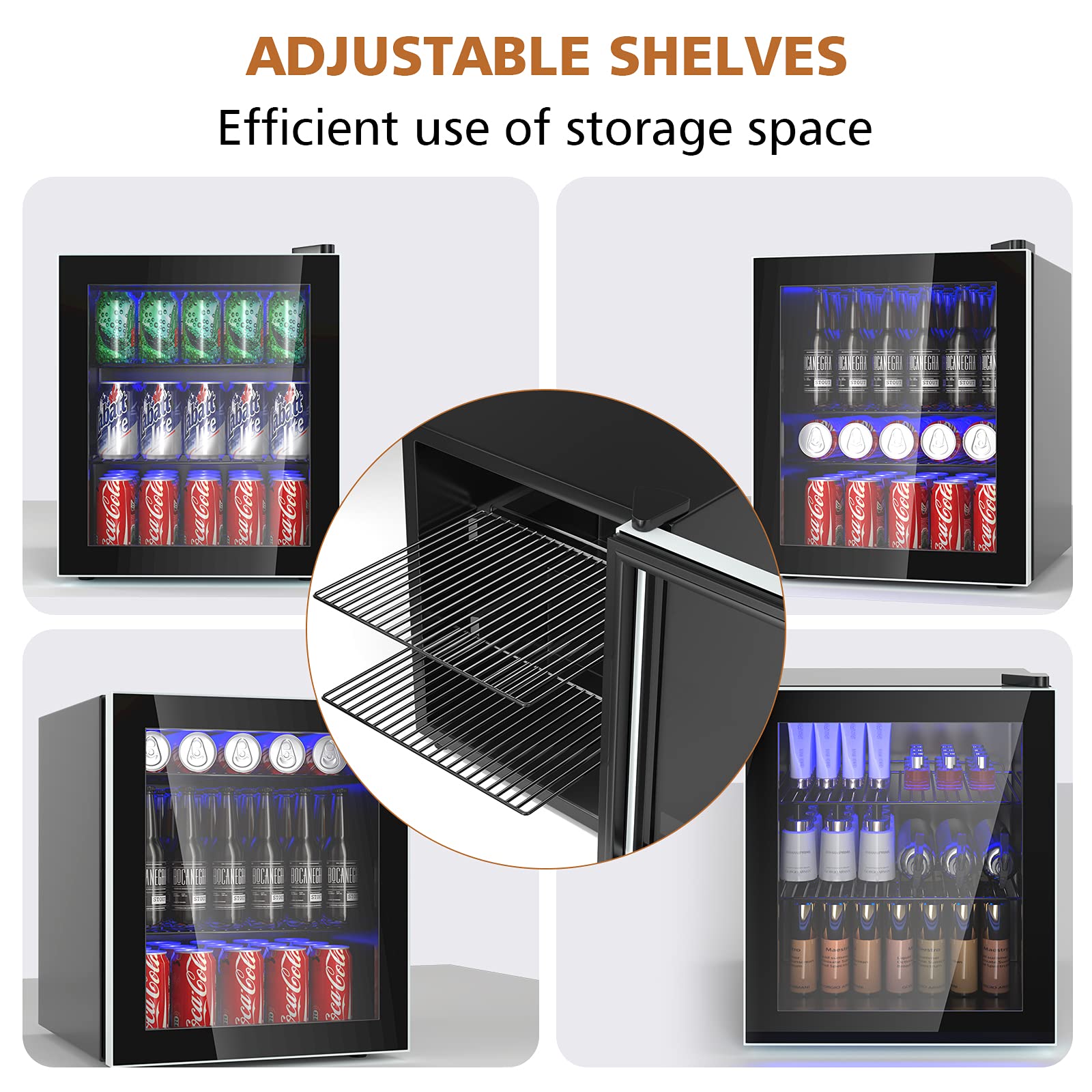 ARLIME Mini Fridge 60 Can, Beverage Refrigerator with Glass Door, Mini Drink Dispenser Machine Small Refrigerator For Office with Adjustable Shelves for Home Kitchen Bar, 1.6 Cu. Ft