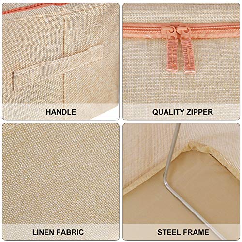 TOUCH-RICH Storage Bins Foldable with Window & Carry Handles Linen Fabric Collapsible Storage Boxes Organizer Set Stackable Containers for Home Bedroom Office Closet Nursery (Beige)