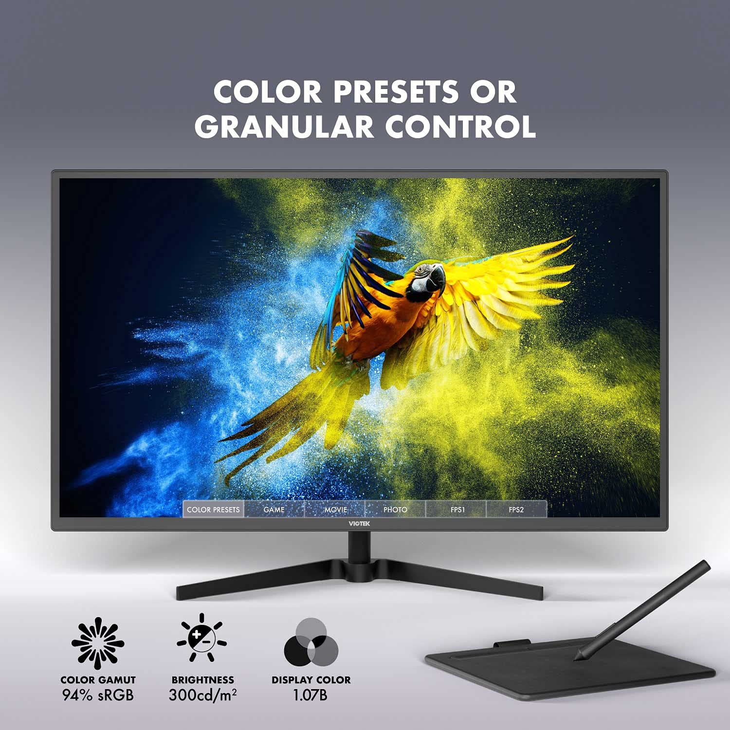 Viotek 32-inch 1440p 75Hz IPS Monitor with 10-bit Color - for Gaming, Design, Entertainment via HDMI/DP/Mini-DP/VGA