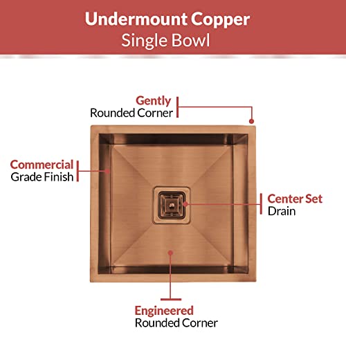 Strictly Sinks Undermount Copper Bar Prep Sink – 18 Inch Single Bowl 16 Gauge Stainless Steel Undermount Bar Sink – Tight Radius Corners Kitchen & Bar Sink With Drain Kit