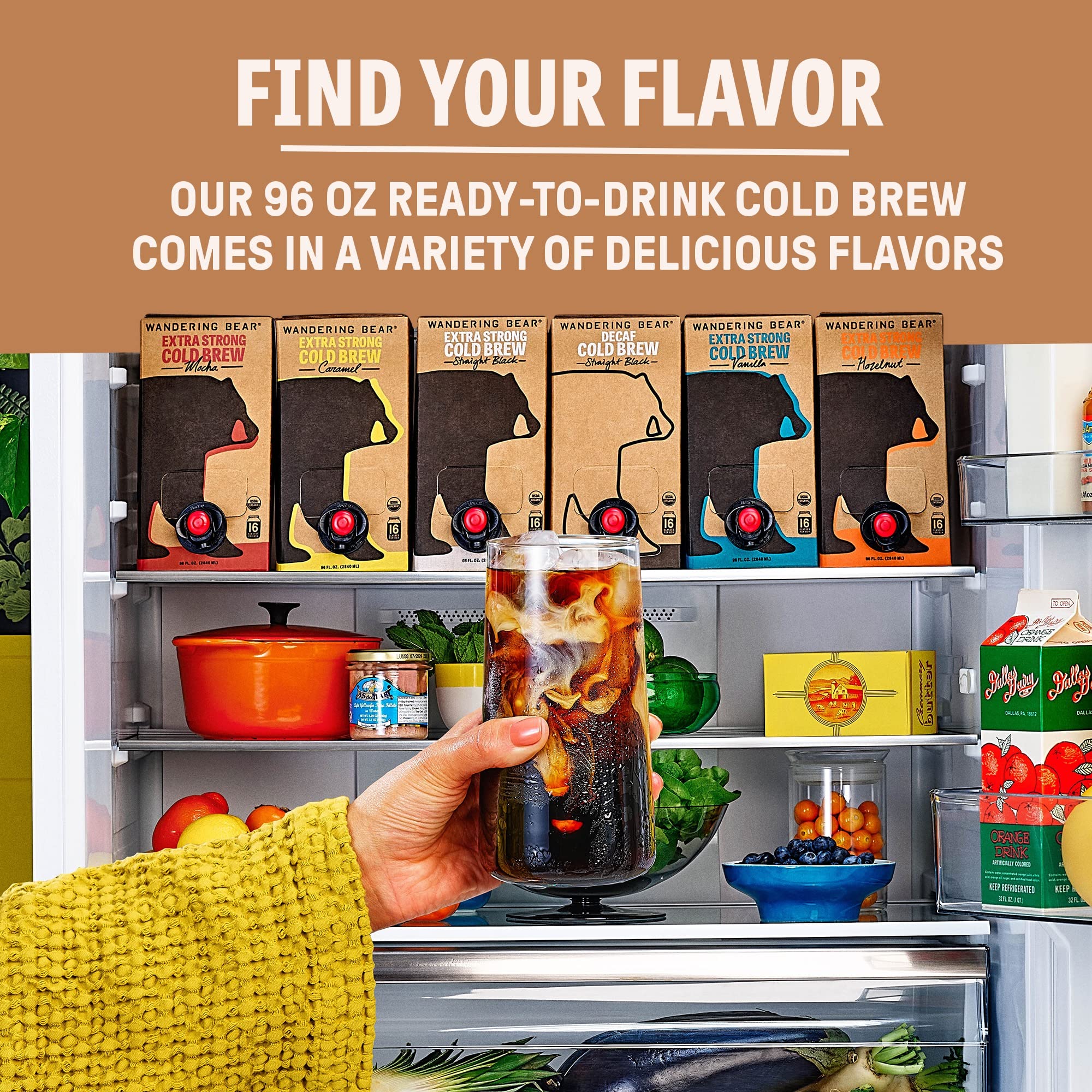 Wandering Bear DECAF Cold Brew Coffee On Tap, 96 fl oz - Extra Strong, Smooth, Unsweetened, Shelf-Stable, and Ready to Drink Iced Coffee, Cold Brewed Coffee, Cold Coffee