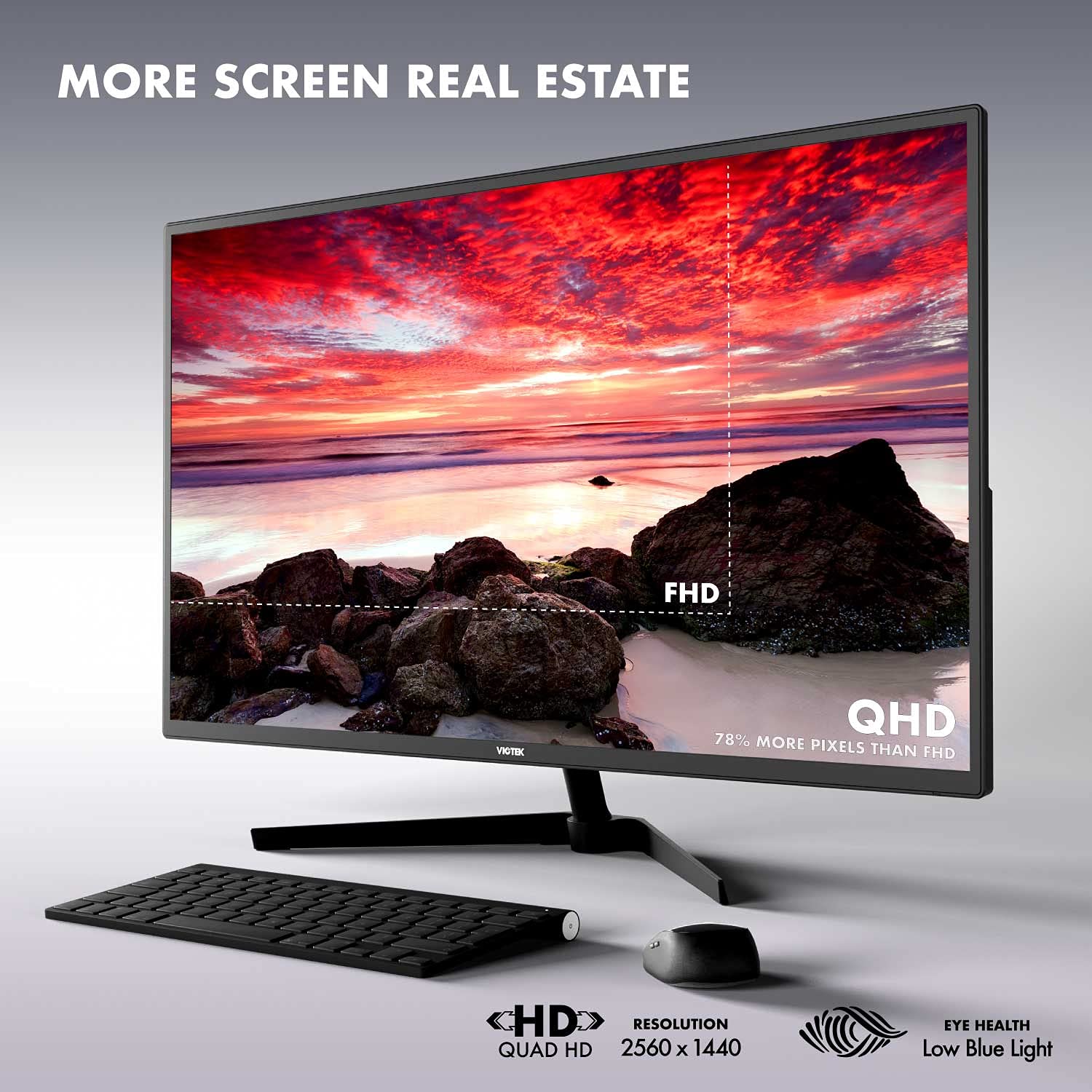 Viotek 32-inch 1440p 75Hz IPS Monitor with 10-bit Color - for Gaming, Design, Entertainment via HDMI/DP/Mini-DP/VGA